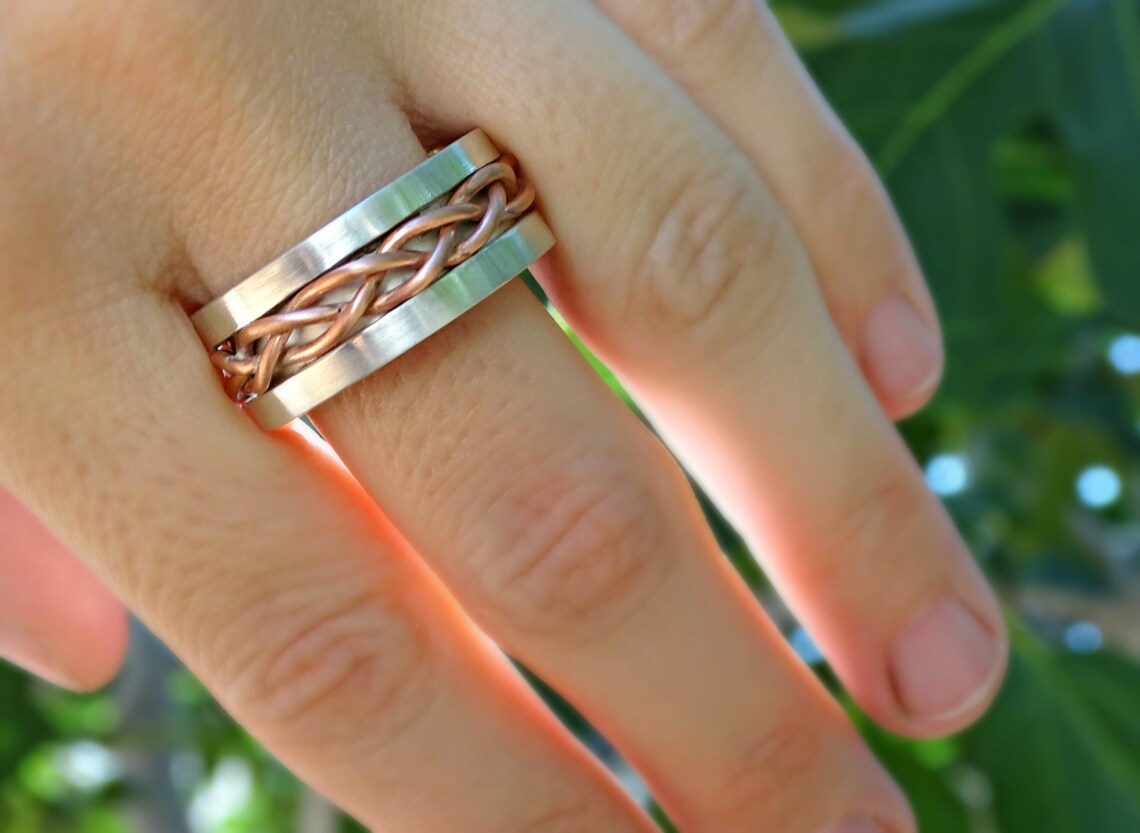 Bold Braided Ring Silver Copper Unique Wedding Band Silver | Etsy