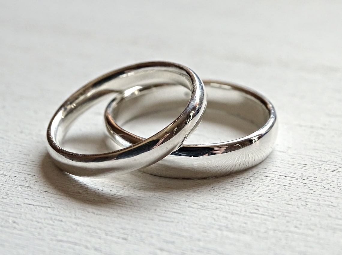 Silver Wedding Rings Women Silver Wedding Band Set Matching - Etsy