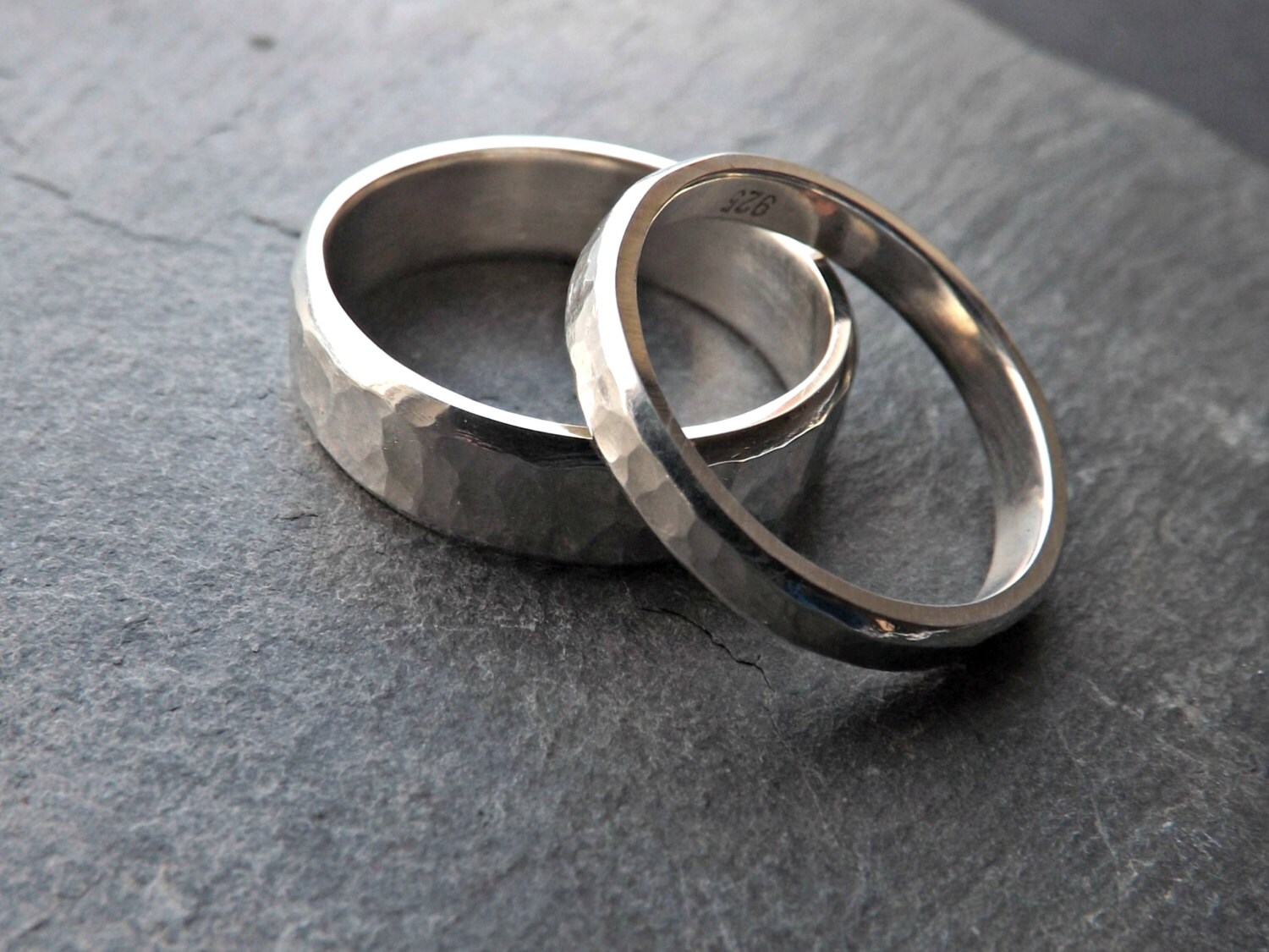 Silver Wedding Bands Rustic Wedding Rings Silver Matching | Etsy