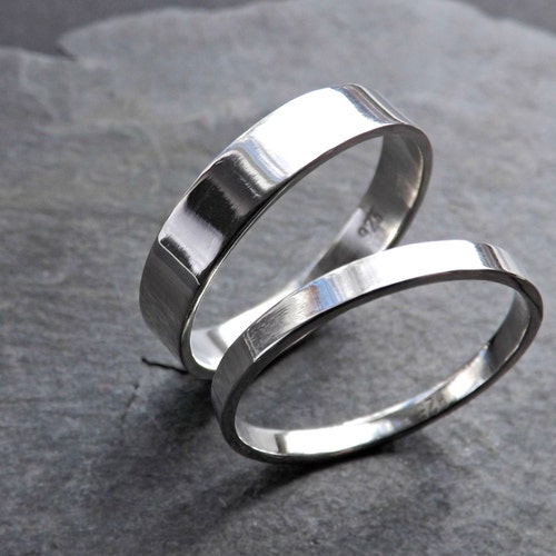 Simple Silver Ring Set Engagement Ring Set Matching Wedding - Etsy