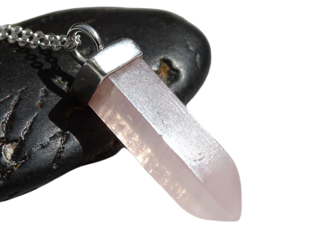 Small Rose Quartz Wand Pendant, Pink Crystal Point Necklace, Rose ...