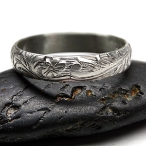Pagan Wedding Band Women Medieval Wedding Ring Silver Flower - Etsy