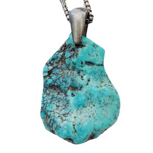 Raw Turquoise Pendant Silver Arizona Turquoise Necklace Blue - Etsy