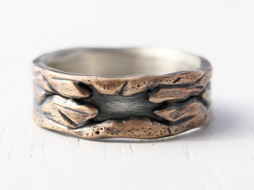 Rustic Bronze Mens Ring: Molten Silver Band, Unique Wedding Band - Etsy