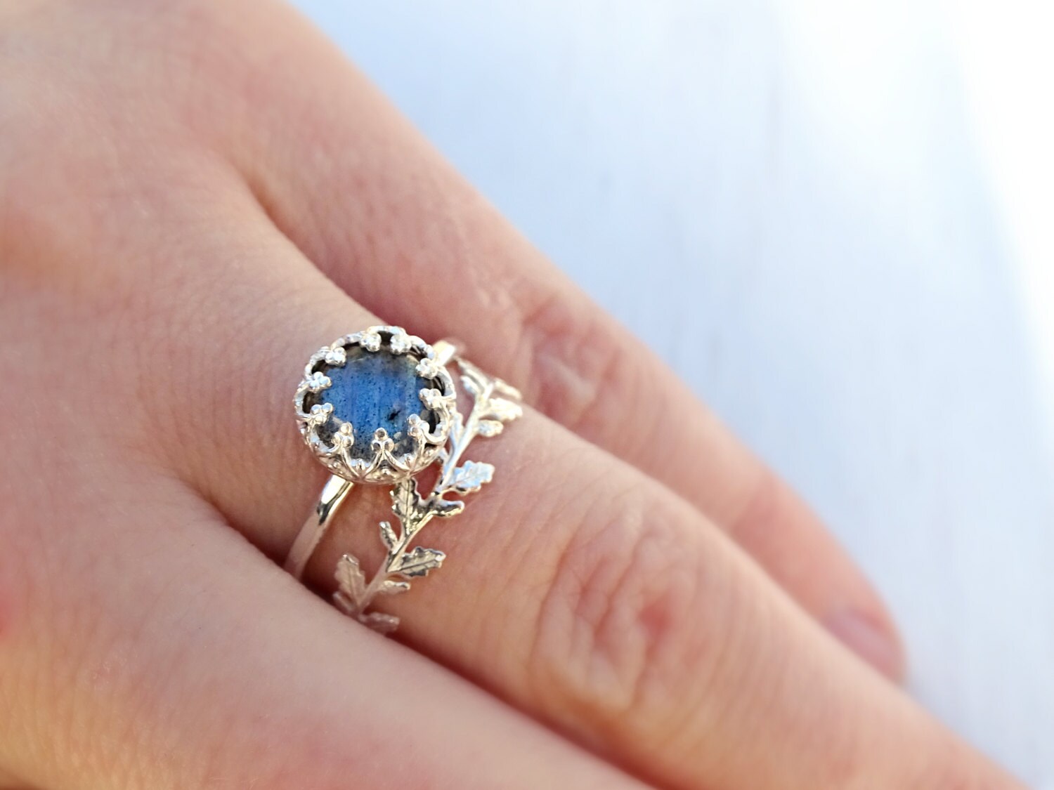 Labradorite Engagement Ring: Sterling Silver Crown Filigree Band - Etsy
