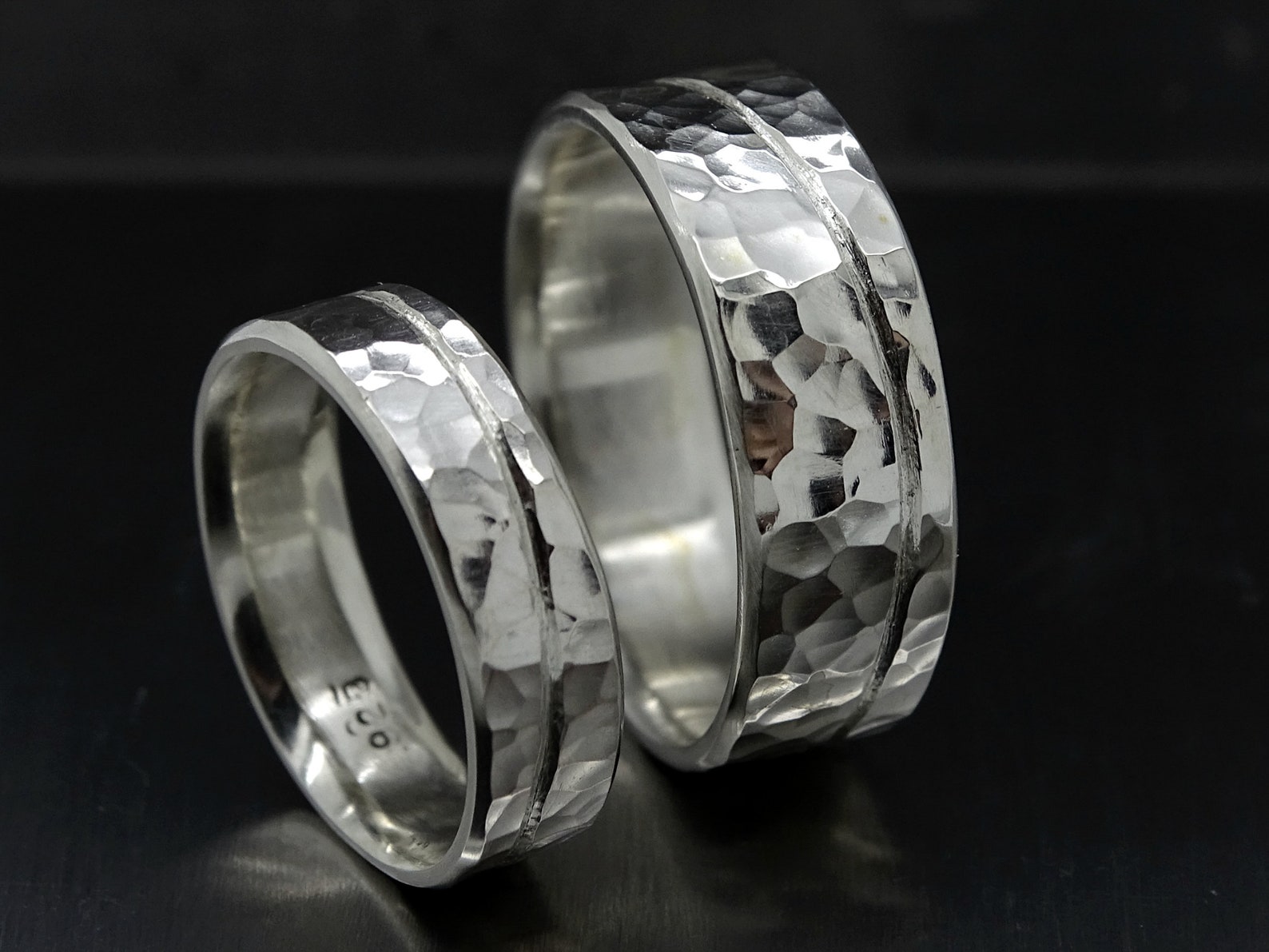 Silver Wedding Band Set Wave Rings Silver Engraved Wedding | Etsy