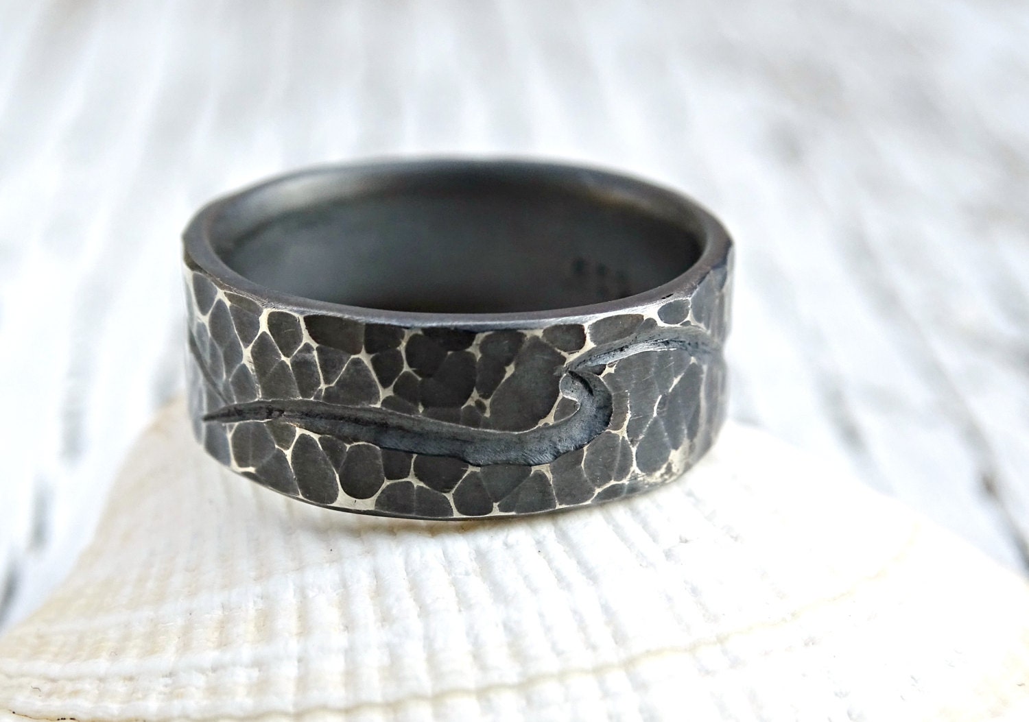 Beach wedding ring two engraved waves silver wave ring ocean | Etsy