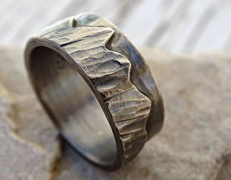 Silver mountain range ring outdoor wedding ring silver | Etsy