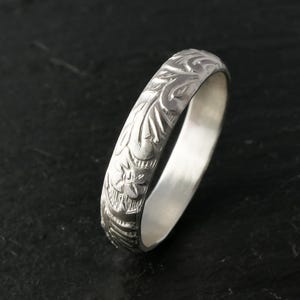 Pagan Wedding Band Women, Medieval Wedding Ring Silver Flower Ring ...