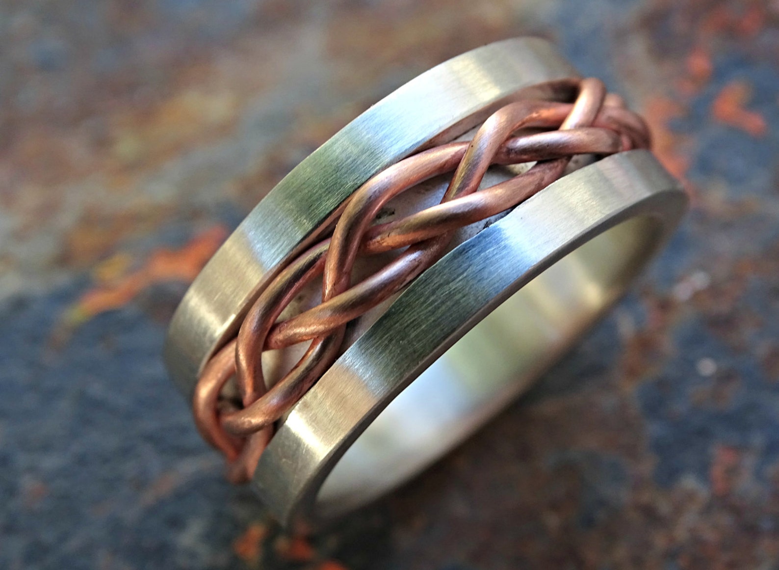 Bold Braided Ring Silver Copper Unique Wedding Band Silver | Etsy