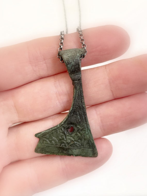 real viking axe pendant, large bronze mens necklace, … - Gem