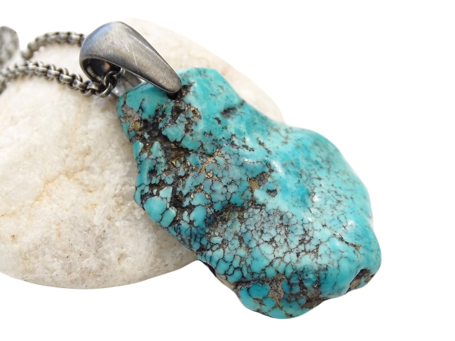 Raw Turquoise Pendant Silver Arizona Turquoise Necklace Blue - Etsy
