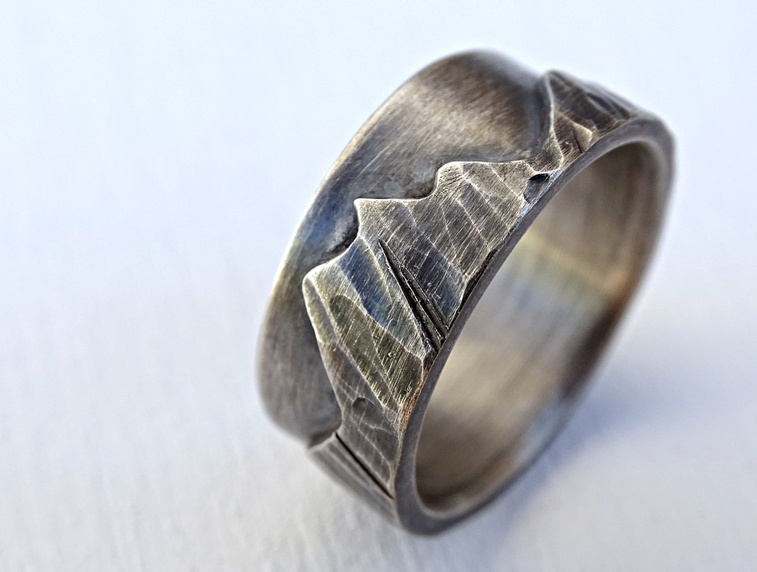Silver mountain range ring outdoor wedding ring silver | Etsy