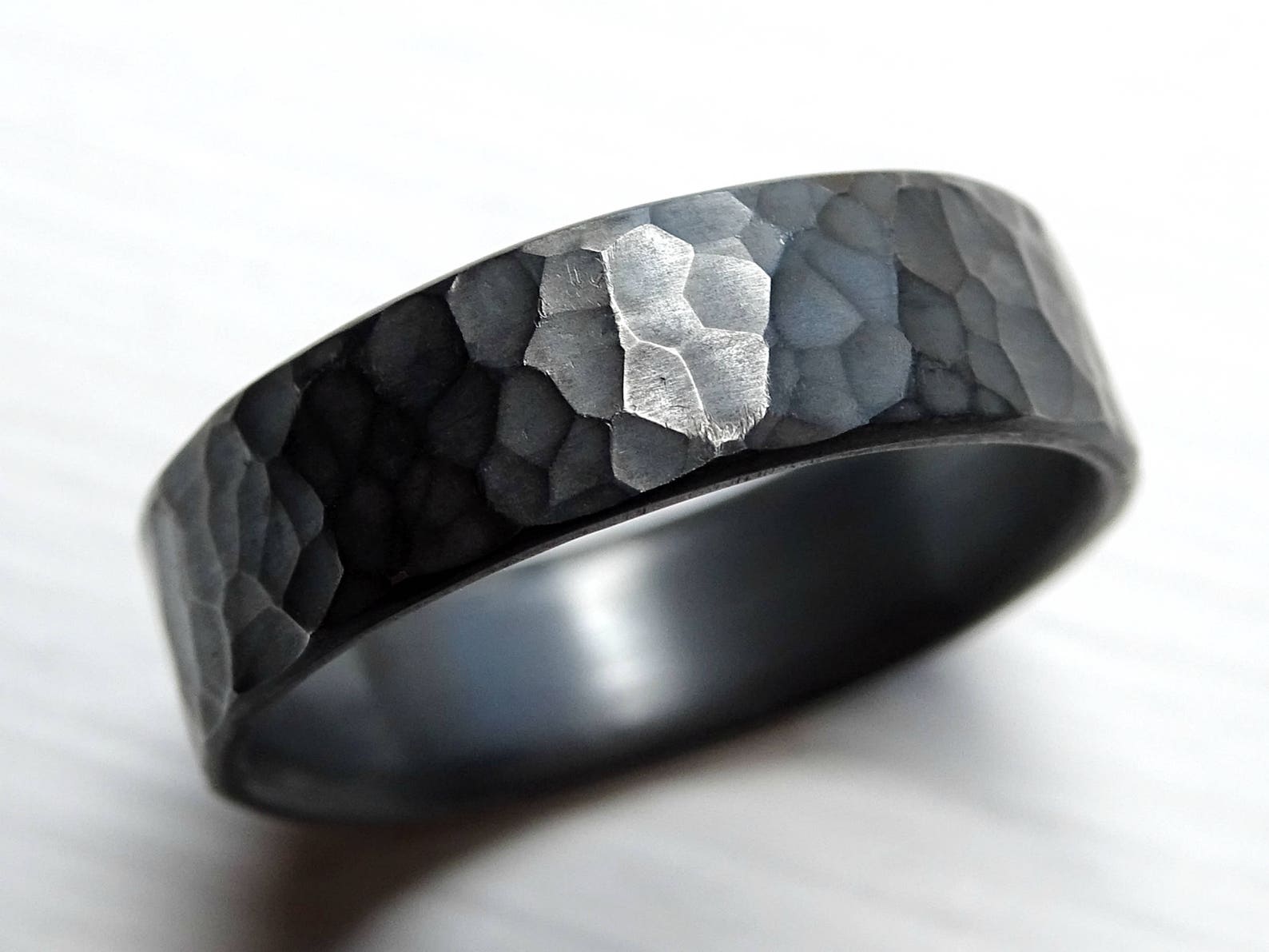 Mens ring black silver mens engagement ring silver handmade | Etsy