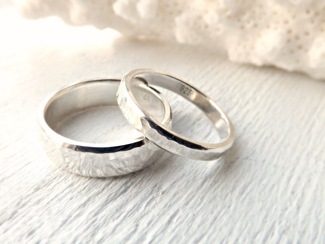 Silver Wedding Bands Rustic Wedding Rings Silver Matching - Etsy