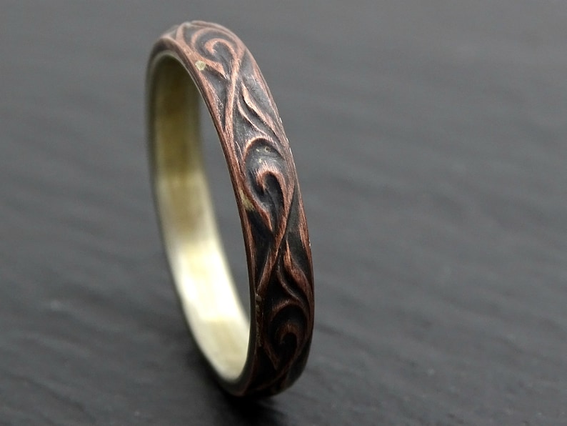 Copper Silver Wedding Ring Textured Copper Ring Medieval | Etsy