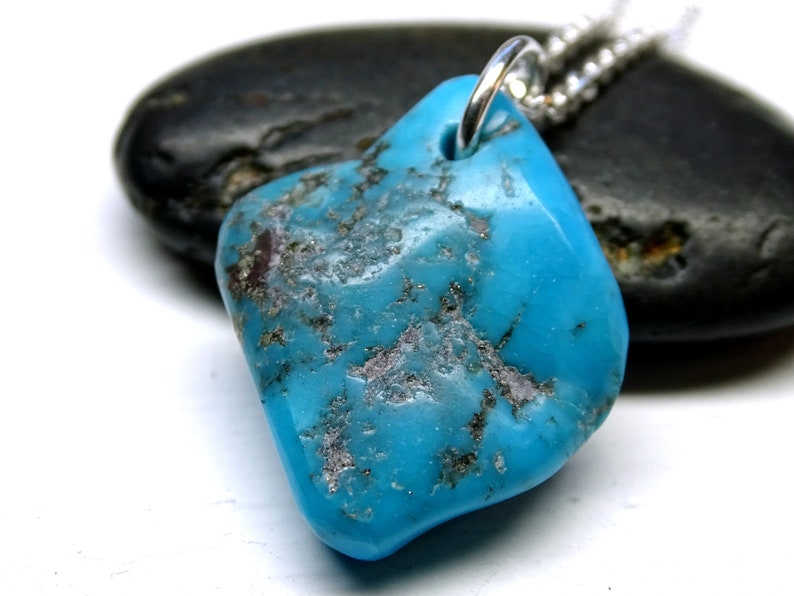 Raw turquoise pendant silver Arizona turquoise necklace blue | Etsy