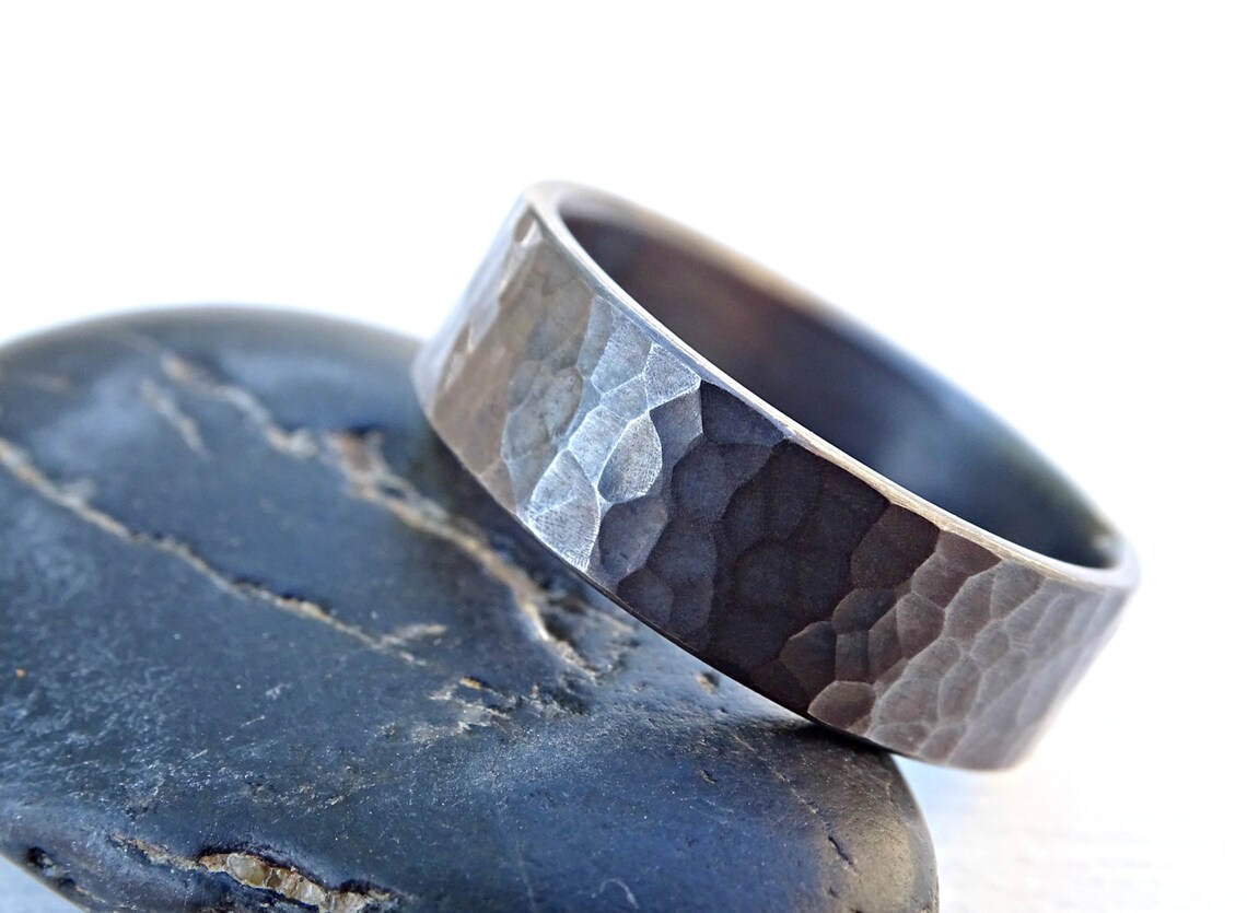 Mens ring black silver mens engagement ring silver handmade | Etsy