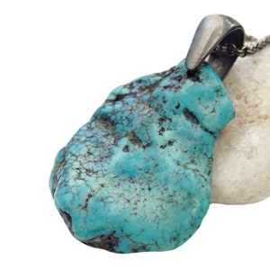 Raw Turquoise Pendant Silver Arizona Turquoise Necklace Blue - Etsy