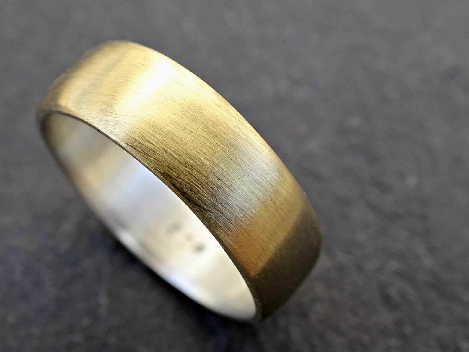 Brass Wedding Ring Domed Brass Ring Silver Mens Ring Silver - Etsy