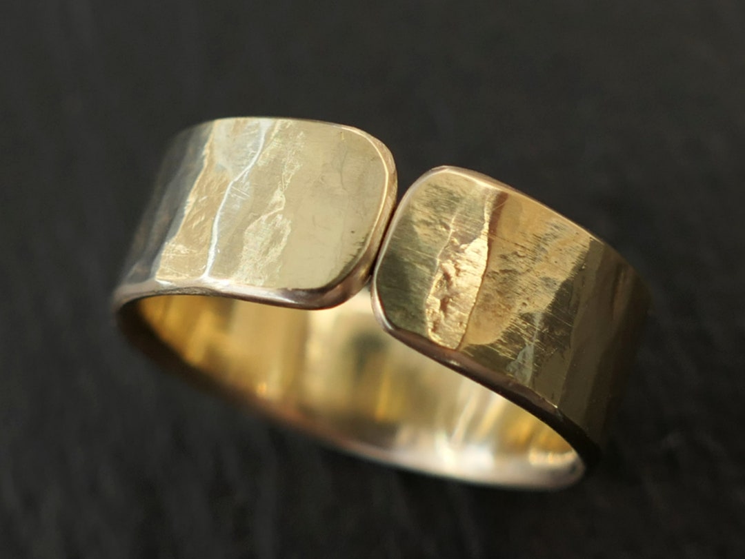 Adjustable Brass Ring, Hammered Golden Ring, Textured Brass Ring ...