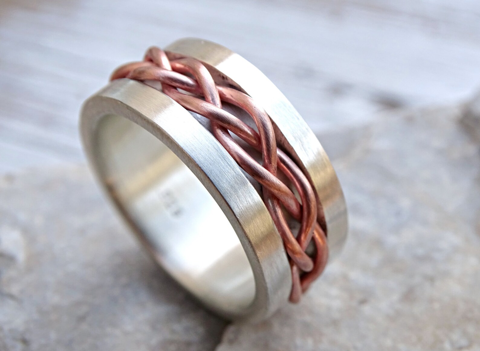Bold Braided Ring Silver Copper Unique Wedding Band Silver | Etsy