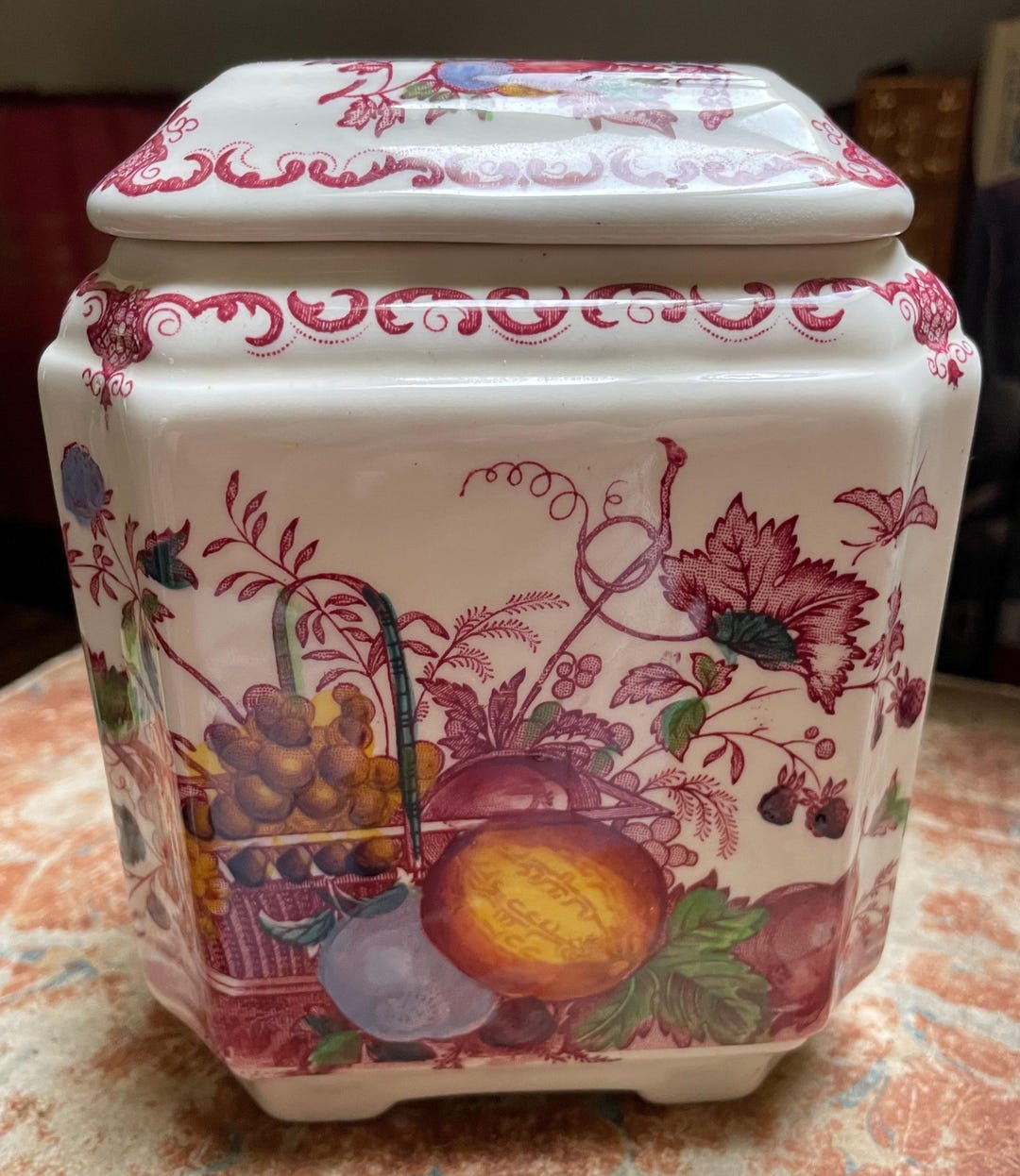 Vintage Mason's Ironstone Fan Jar With Lid, Fruit Basket in Red ...