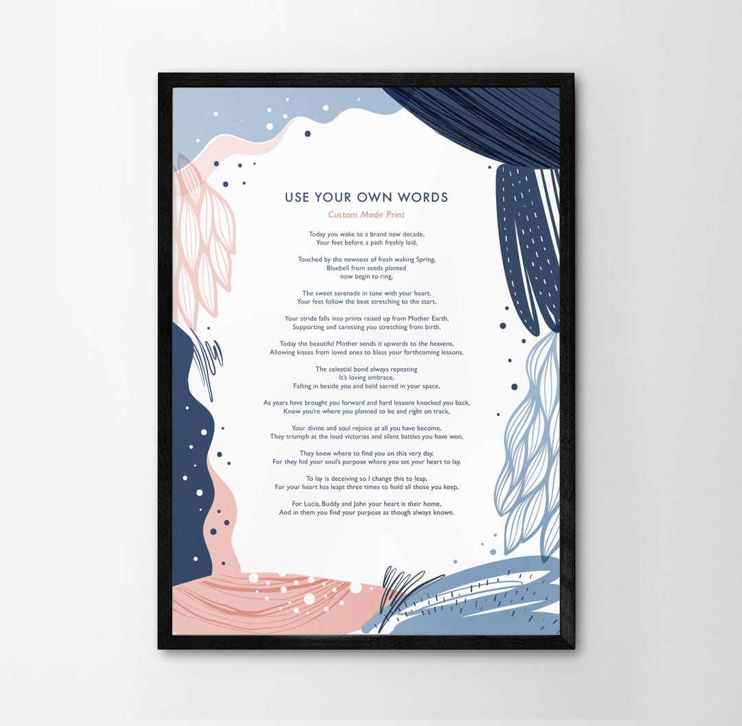 Custom Made Poem Print Use Your Own Words Personalised Anniversary Gift ...