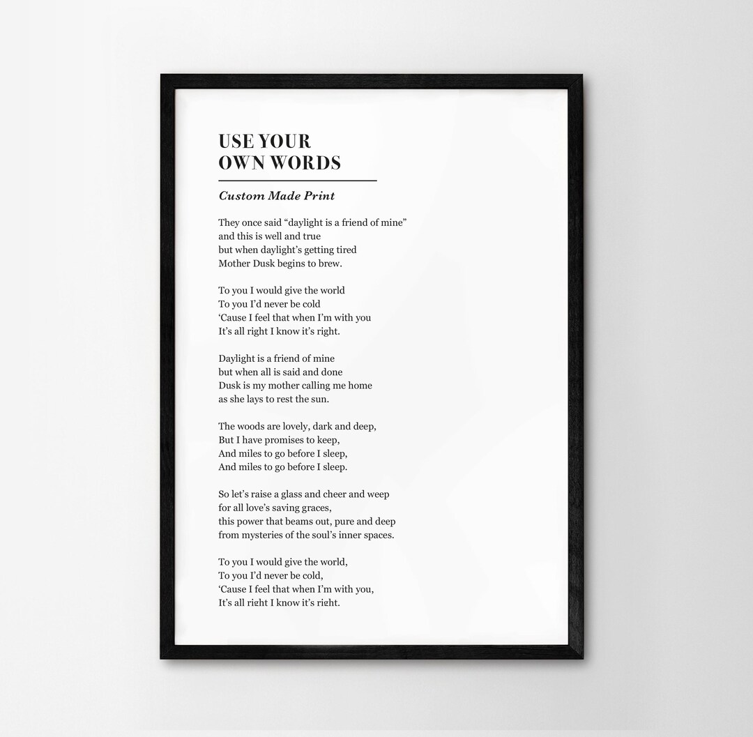 Custom Made Poem Print Use Your Own Words Personalised Anniversary Gift ...