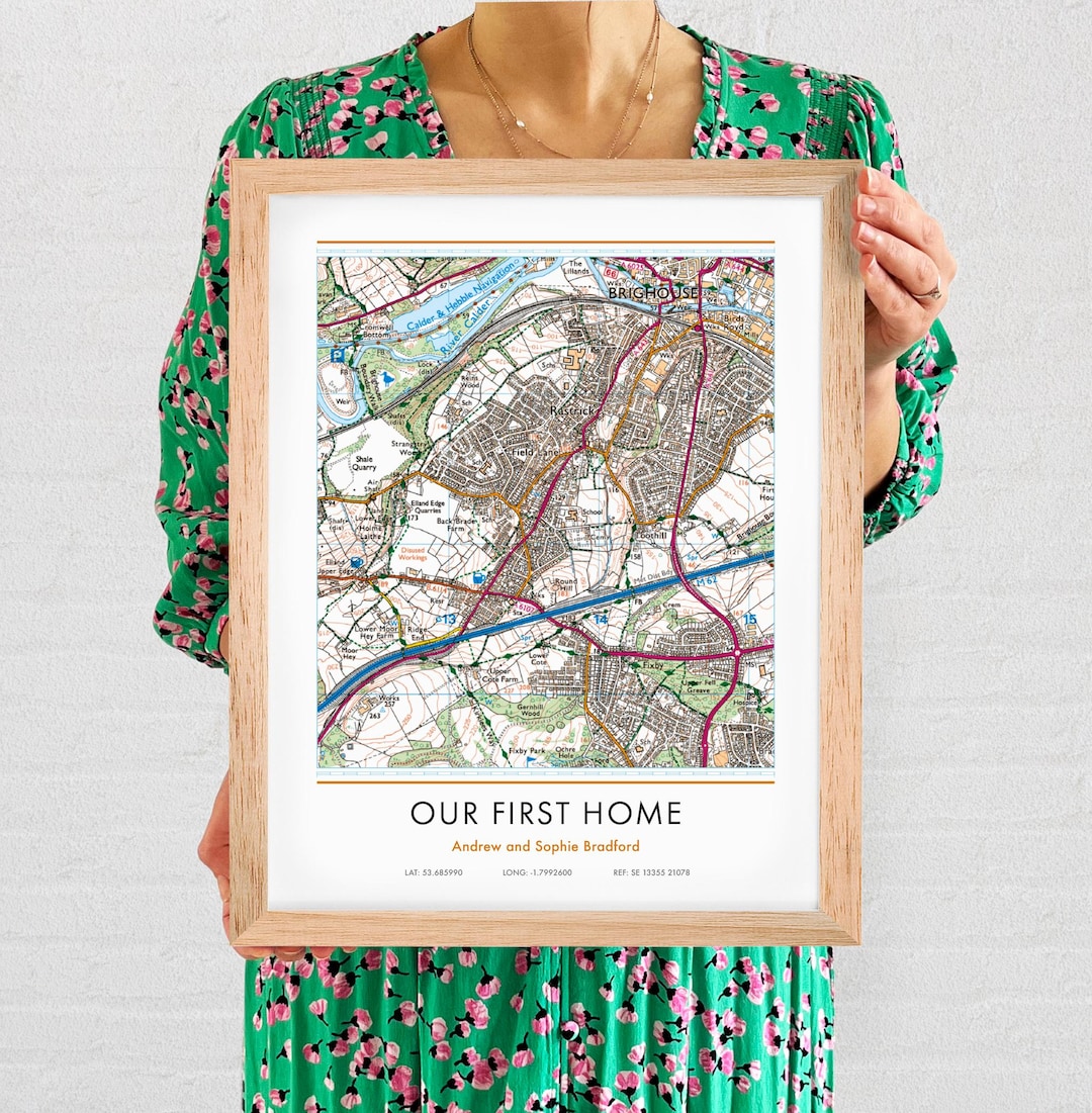 Personalised Custom Made UK Map Print OS Maps Homeowner House Warming ...