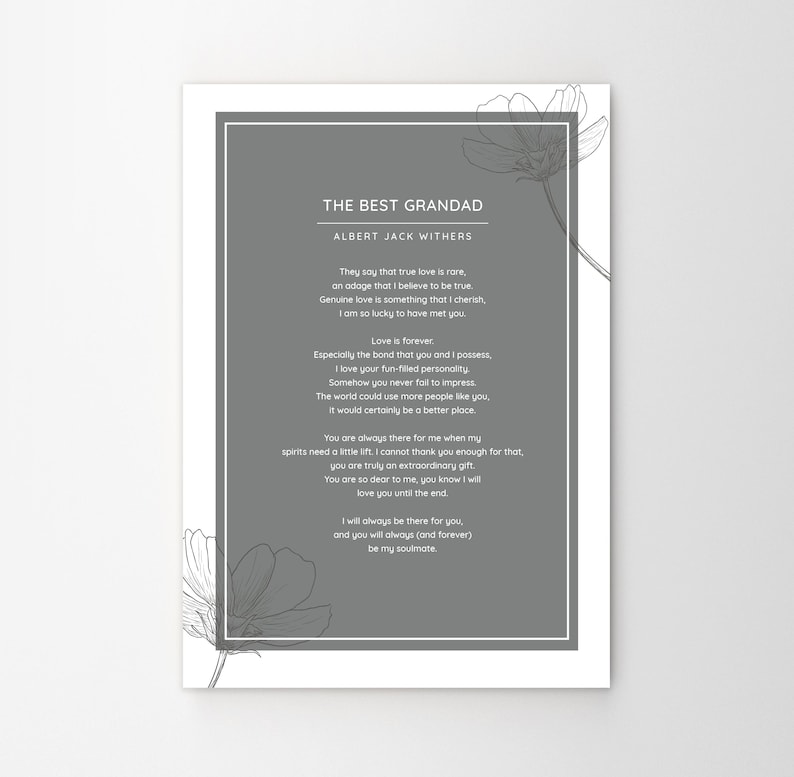 Use Your Own Words Poem Print Custom Made Floral Personalised ...