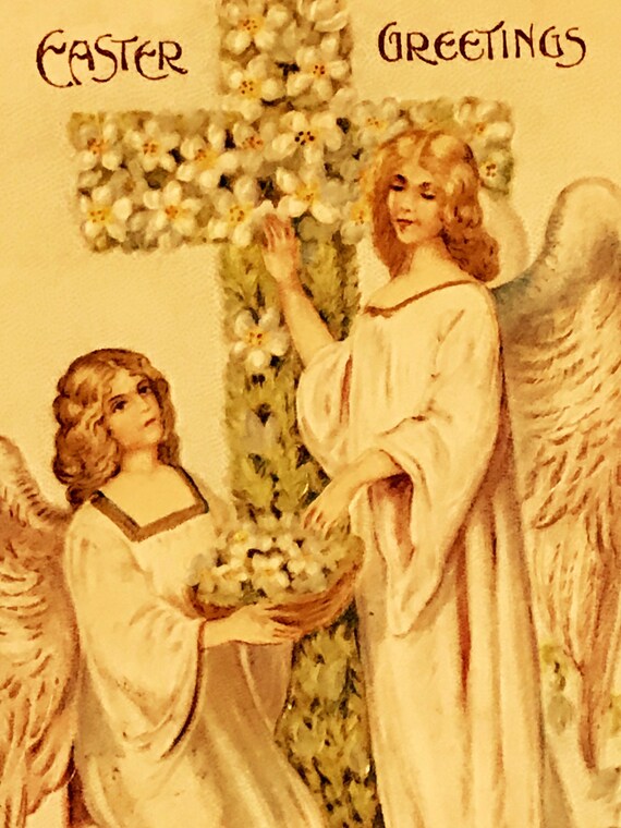 Postcards Antique Vintage Easter Postcard Beautiful Angel with Lamb ...