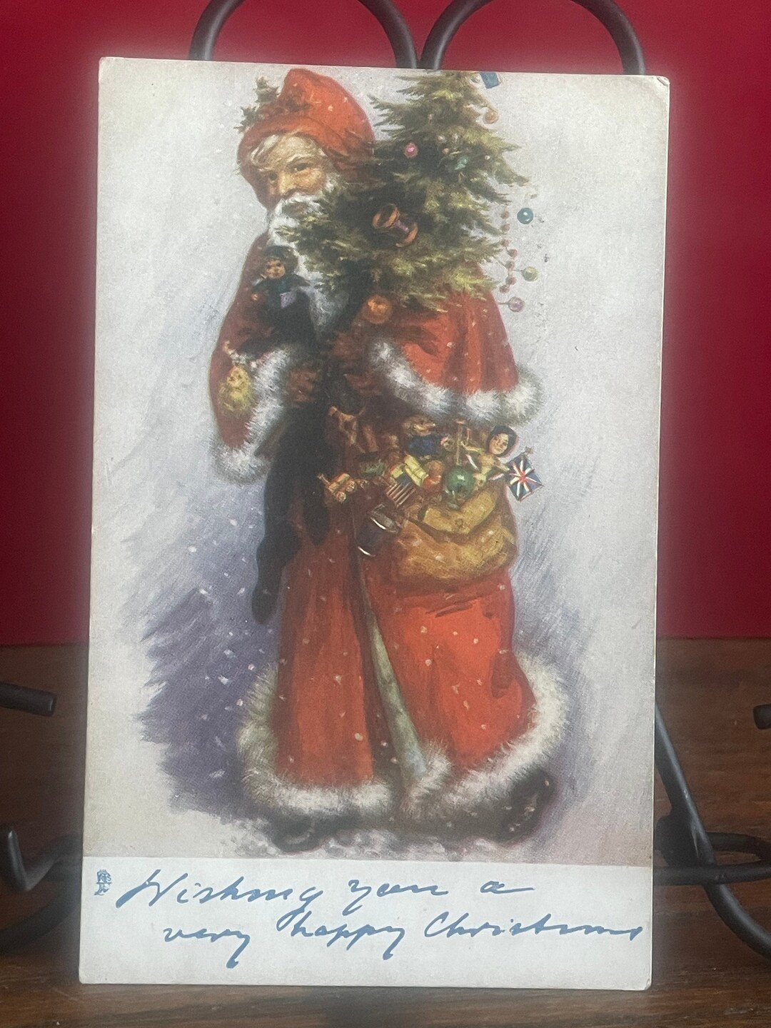 Ch25grare, Antique, Raphael Tuck, Christmas, Postcard, Wishing You A Very Happy Christmas, Santa ...