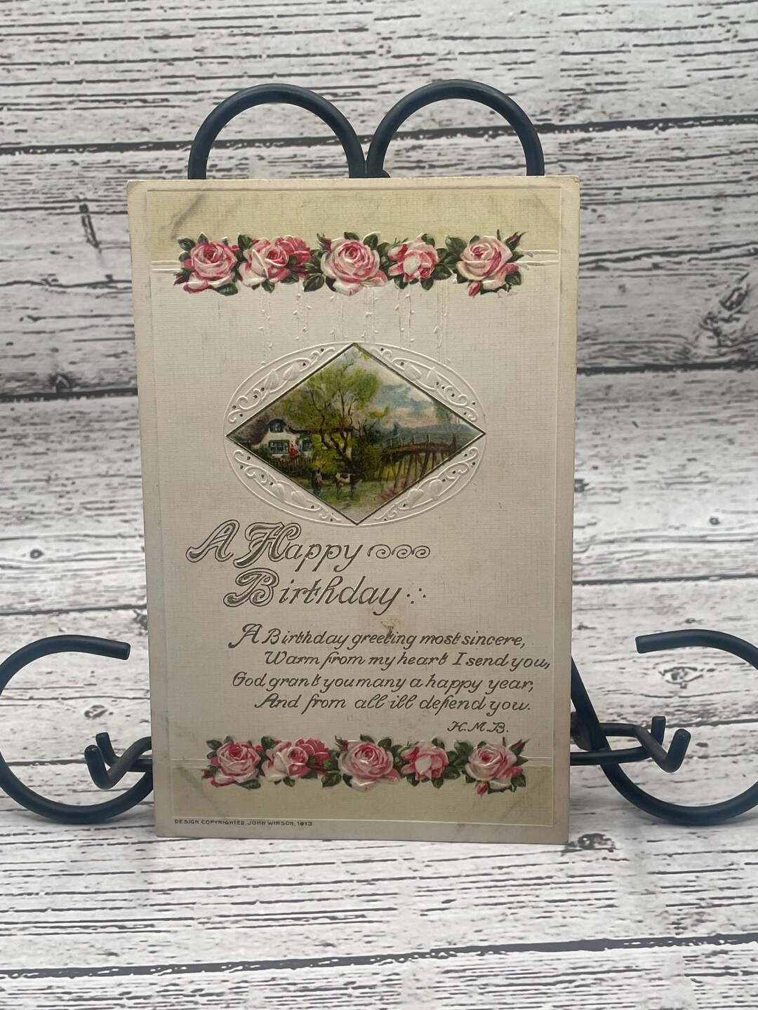 BD63G, Antique, Lightly Embossed, Birthday, Postcard, A Happy Birthday ...