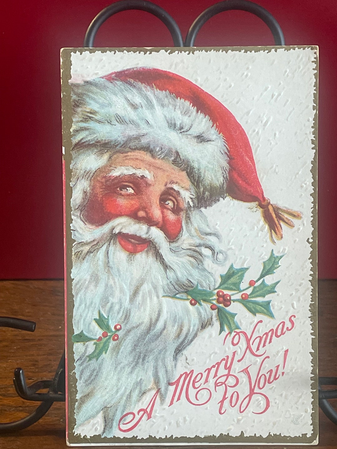 CH86G, Rare, Antique, Lightly Embossed, Christmas Postcard, A Merry Christmas to You, Santa ...