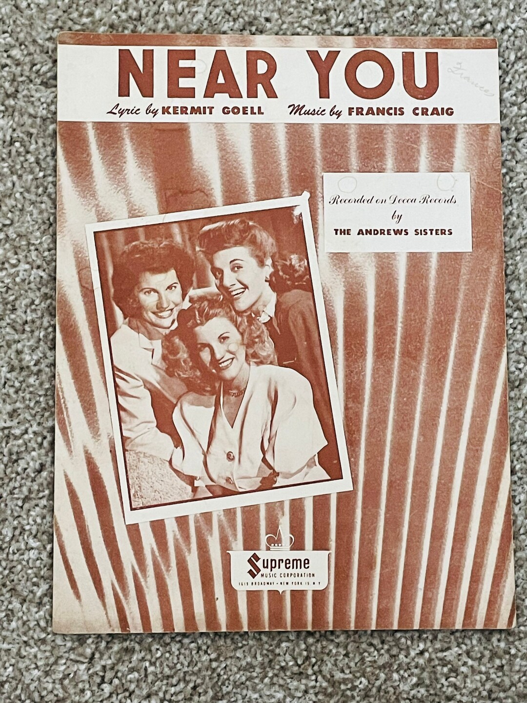 1947 Vintage Sheet Music Near You Kermit Goell Francis - Etsy