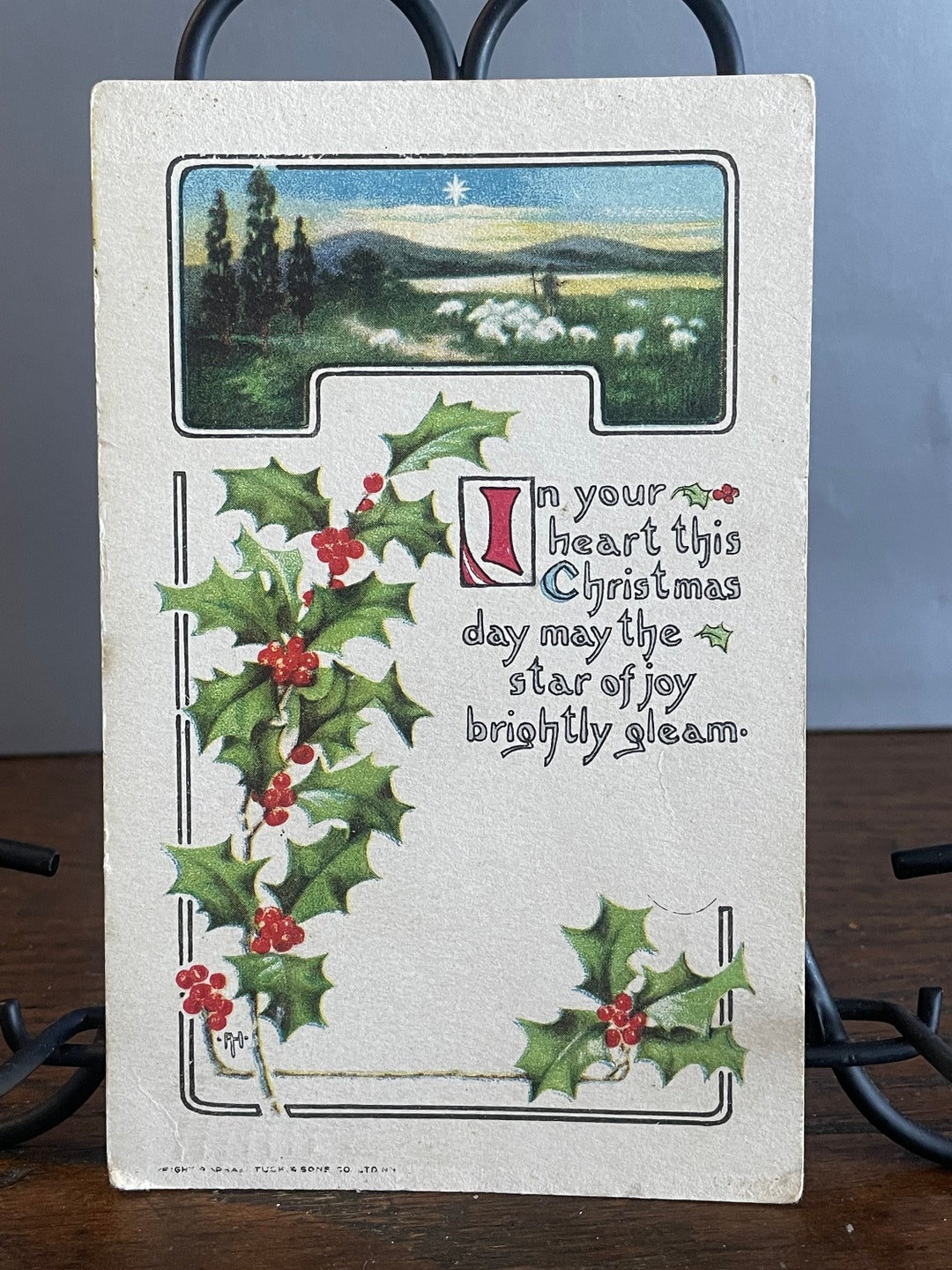 CH46G, Antique, Christmas Postcard, Holly Landscape, Raphael Tuck, USA - Etsy