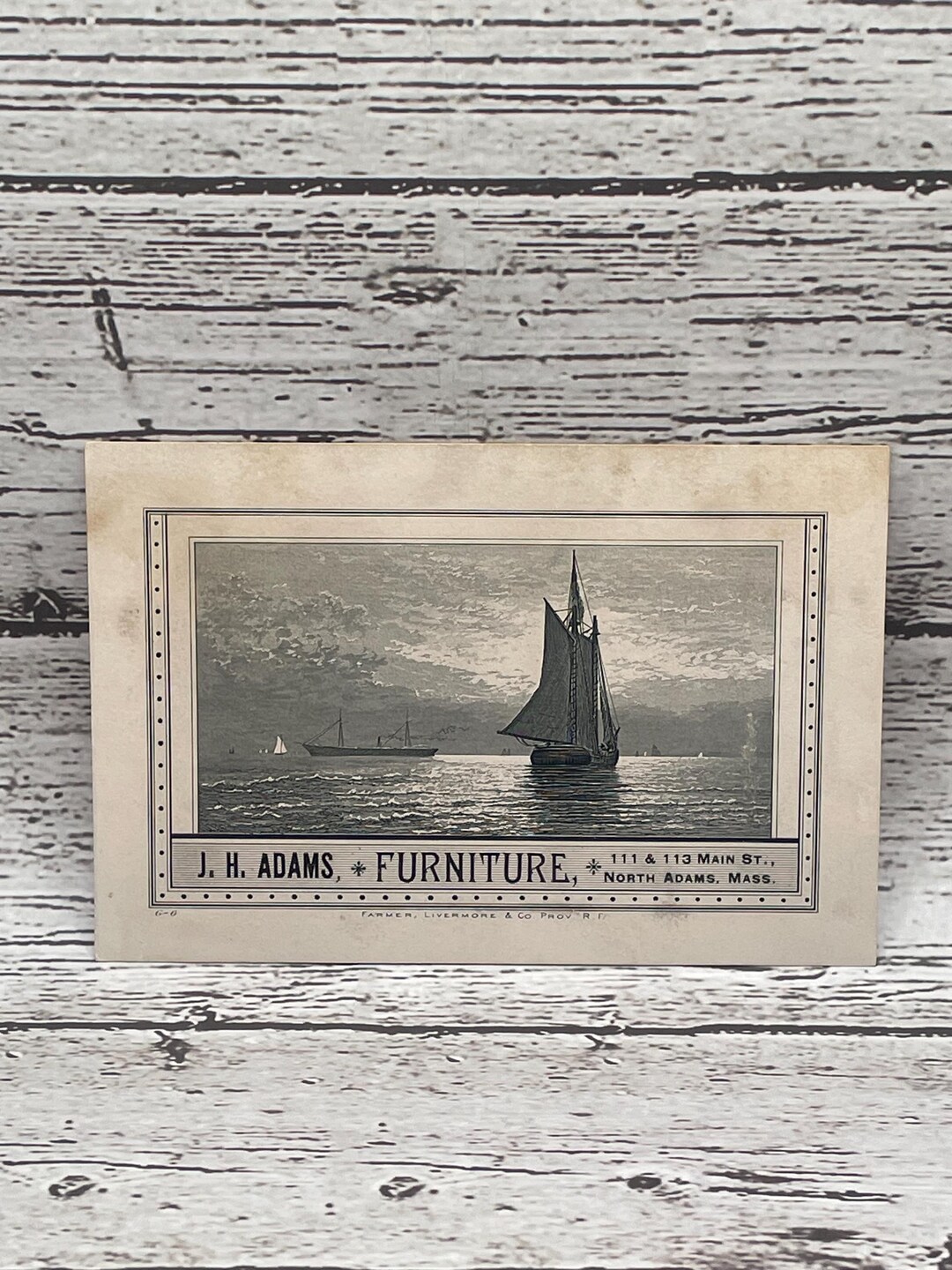 VTC025, Victorian 1800s Trade Card, Ships on Open Sea, J H Adams ...