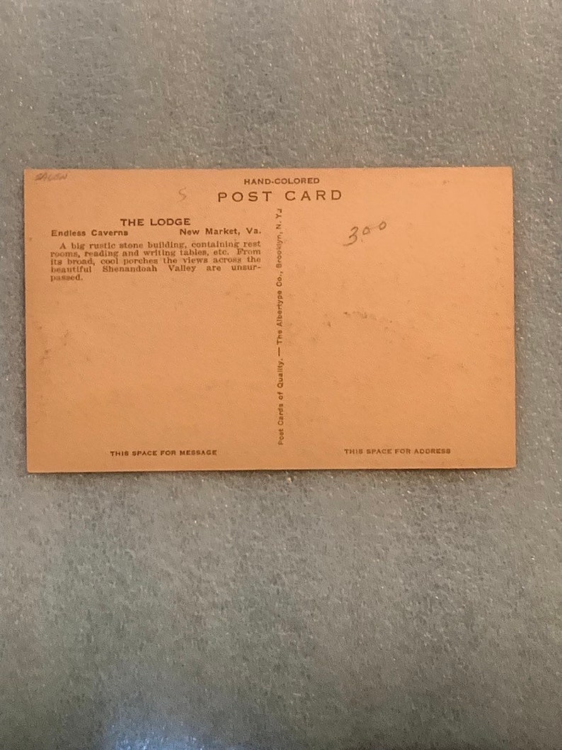 Vintage Hand Colored Postcard, the Lodge, Endless Caverns, New Market ...