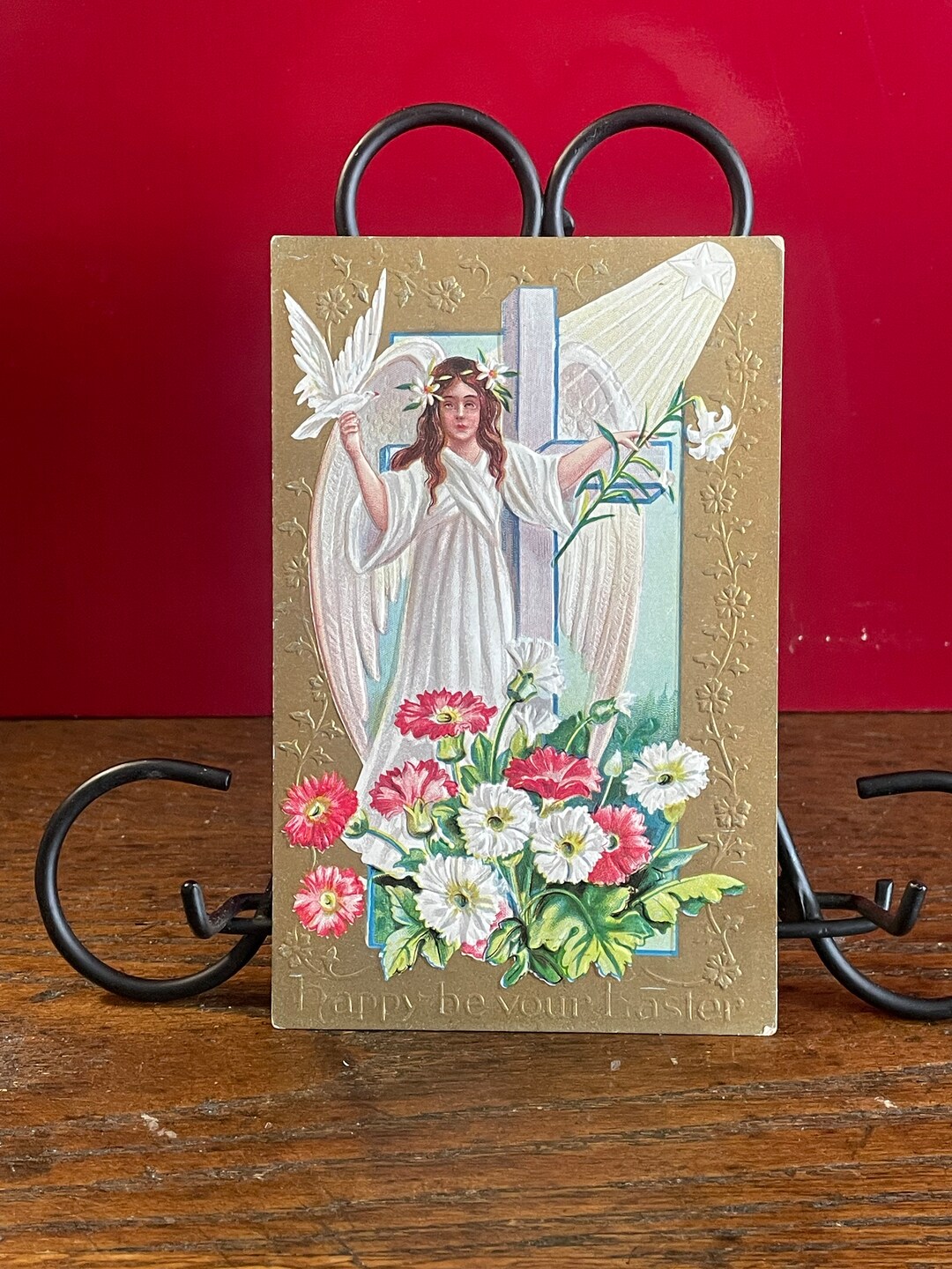 Antique Embossed Easter Postcard: Angel, Dove Cross (1900s) EA61G - Etsy