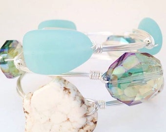 Silver Stack 4 Wire Wrapped Gold Bangles | Etsy