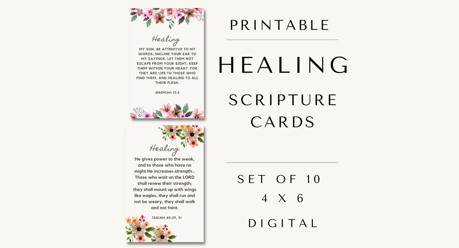 Printable Bible Verse Cards on HEALING Set Set of 10 Size 4X6 ...