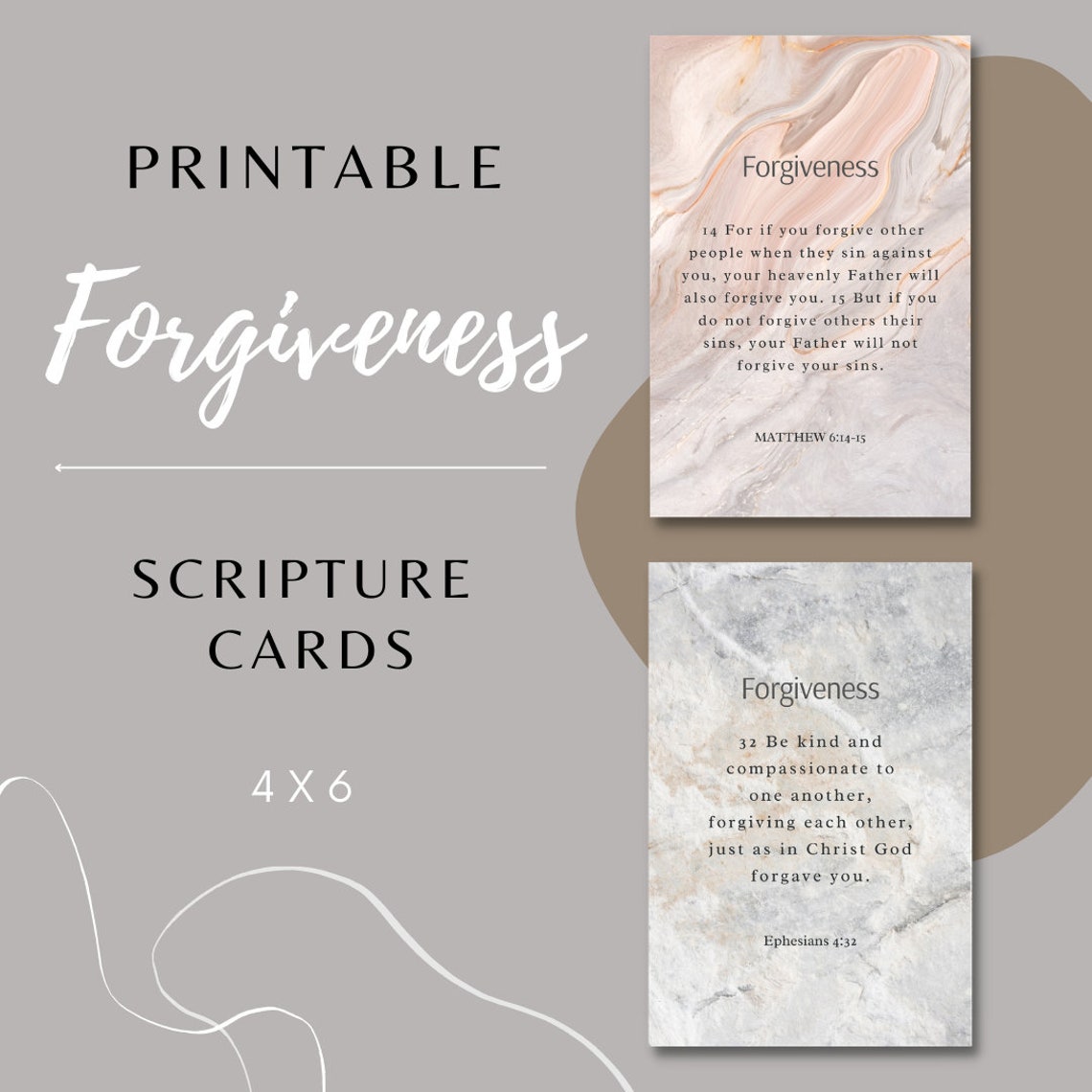 Printable Bible Verse Cards on FORGIVENESS - Set Set of 10 - Size 4X6 ...