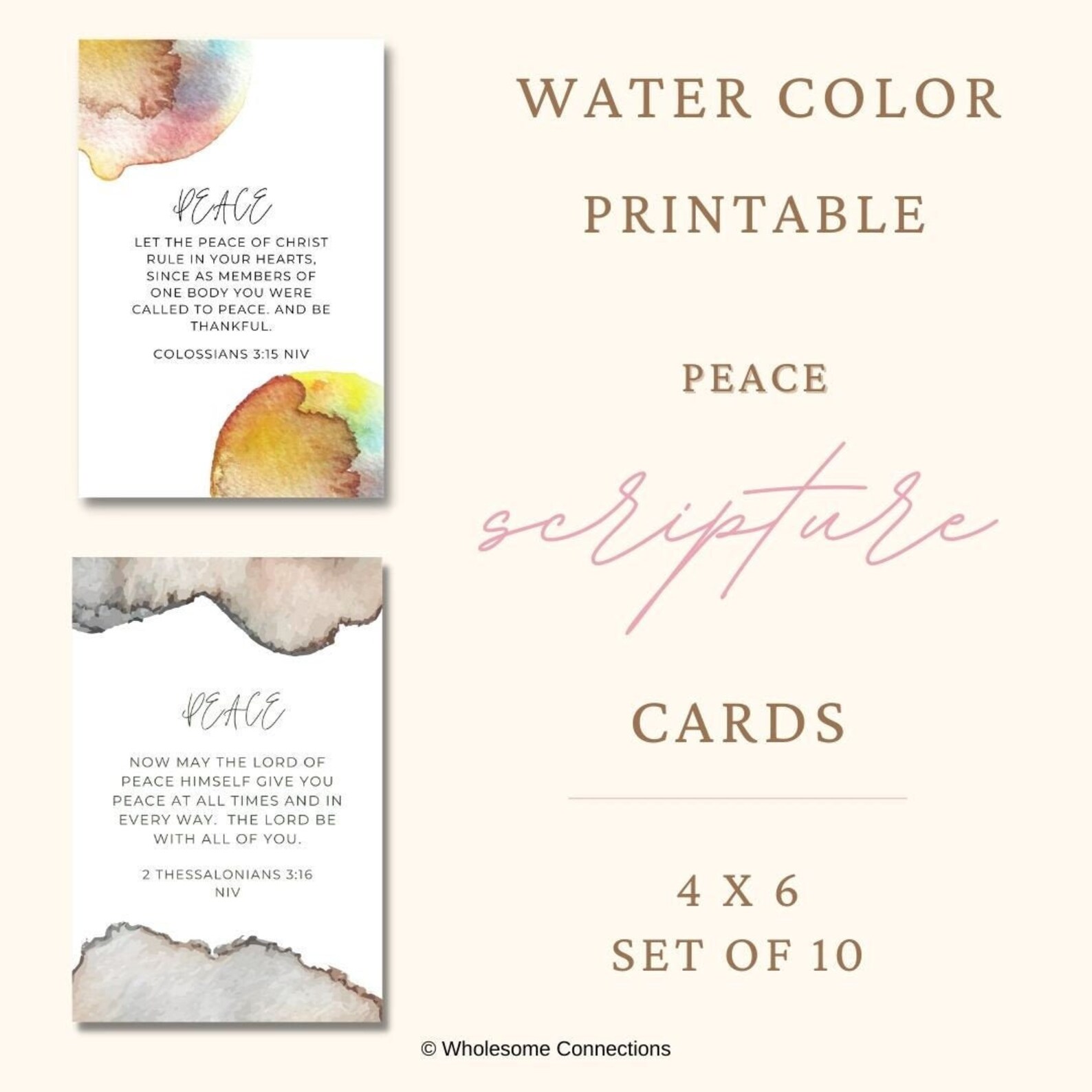 Printable Bible Verse Cards on PEACE - Set Set of 10 - Size 4X6 ...