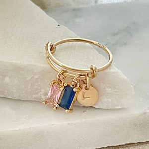 CUSTOM Birthstone CHARM RING, Mom Birthstone Ring, Choose Your Charms ...