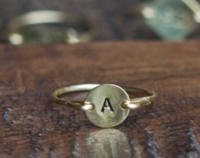 Stamped Initial Ring Gold Letter Ring Brass Ring - Etsy