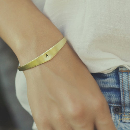 Initial Cuff Bracelet Custom Bracelet Stamped Bracelet | Etsy