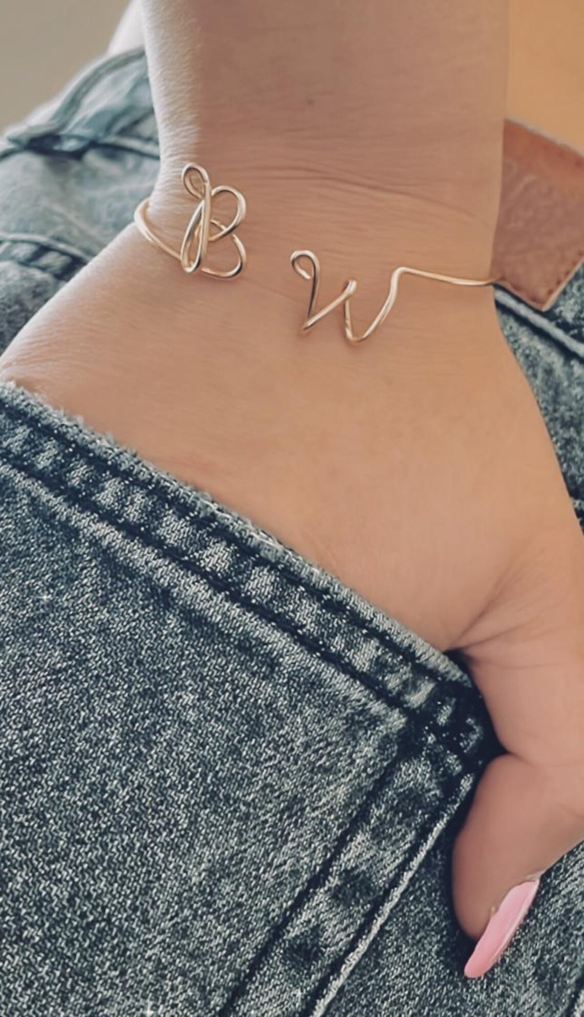 Initial Bangle, Gold Letter Bracelet, Double Initials, Personalized ...