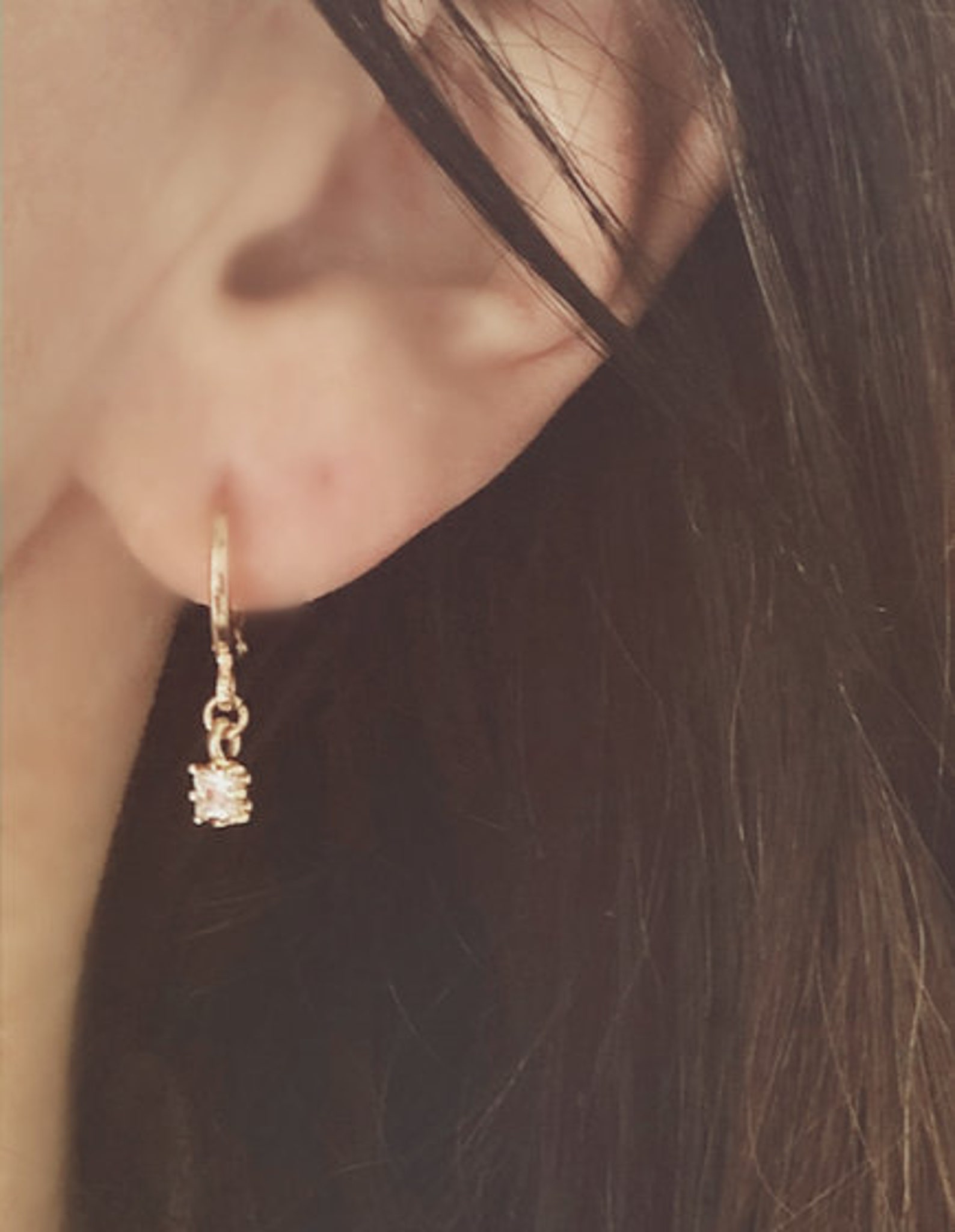 Gold CZ Earring Huggie Earring Cubic Zirconia Diamond Gold | Etsy