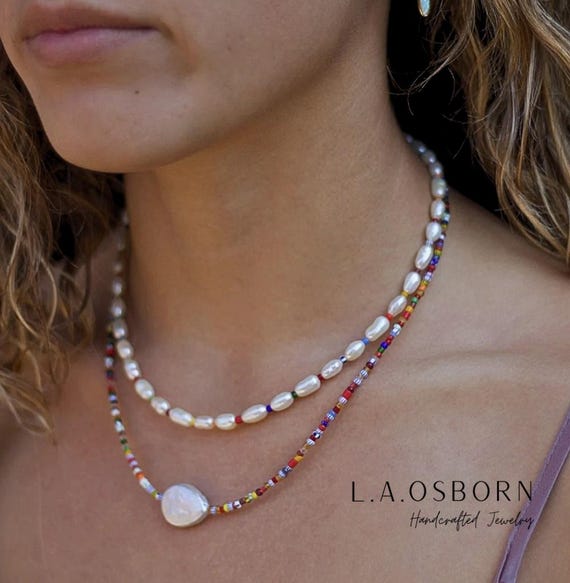 Colorful Pearl Necklace Rainbow Beaded Necklace Set Freshwater Pearl Jewelry African Bead Necklace and Pearl Etsy
